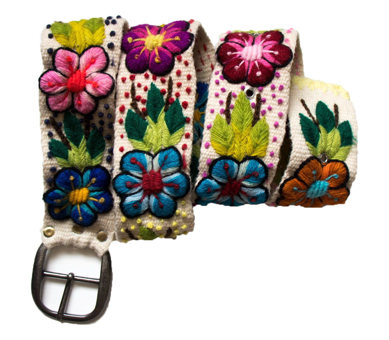 In Bloom Embroidered Peruvian Belt from Alpaca Wool