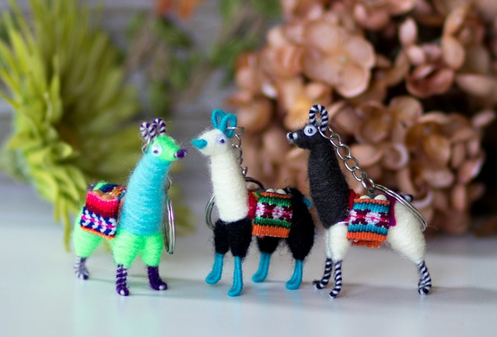 Llama keychain Andean Keyring Combination colors